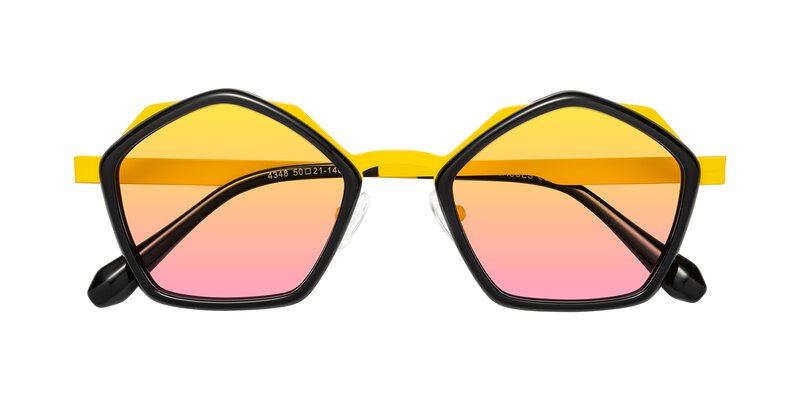 Neon Yellow Retro-Vintage Keyhole Bridge Round Gradient Sunglasses with ...