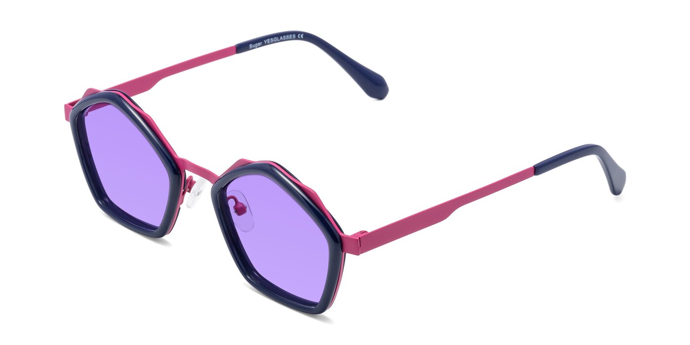 Deep Blue/Magenta Hipster Metal Geometric Tinted Sunglasses with Medium ...