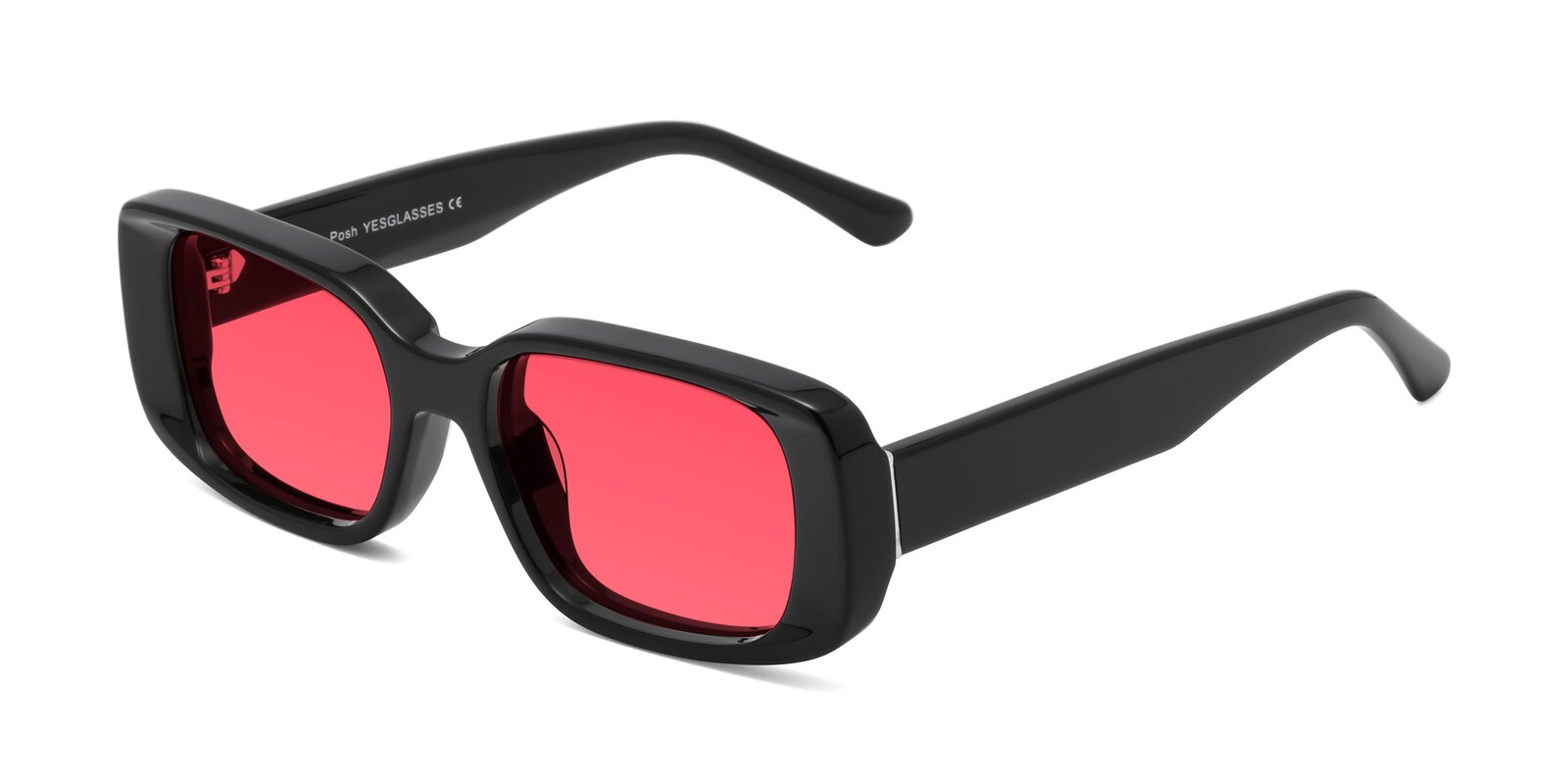 Black Geek-Chic Thick Rectangle Tinted Sunglasses with Red Sunwear ...