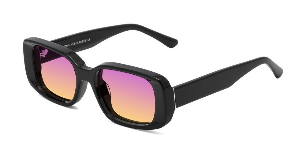 Black Geek-Chic Thick Rectangle Gradient Sunglasses with Purple ...