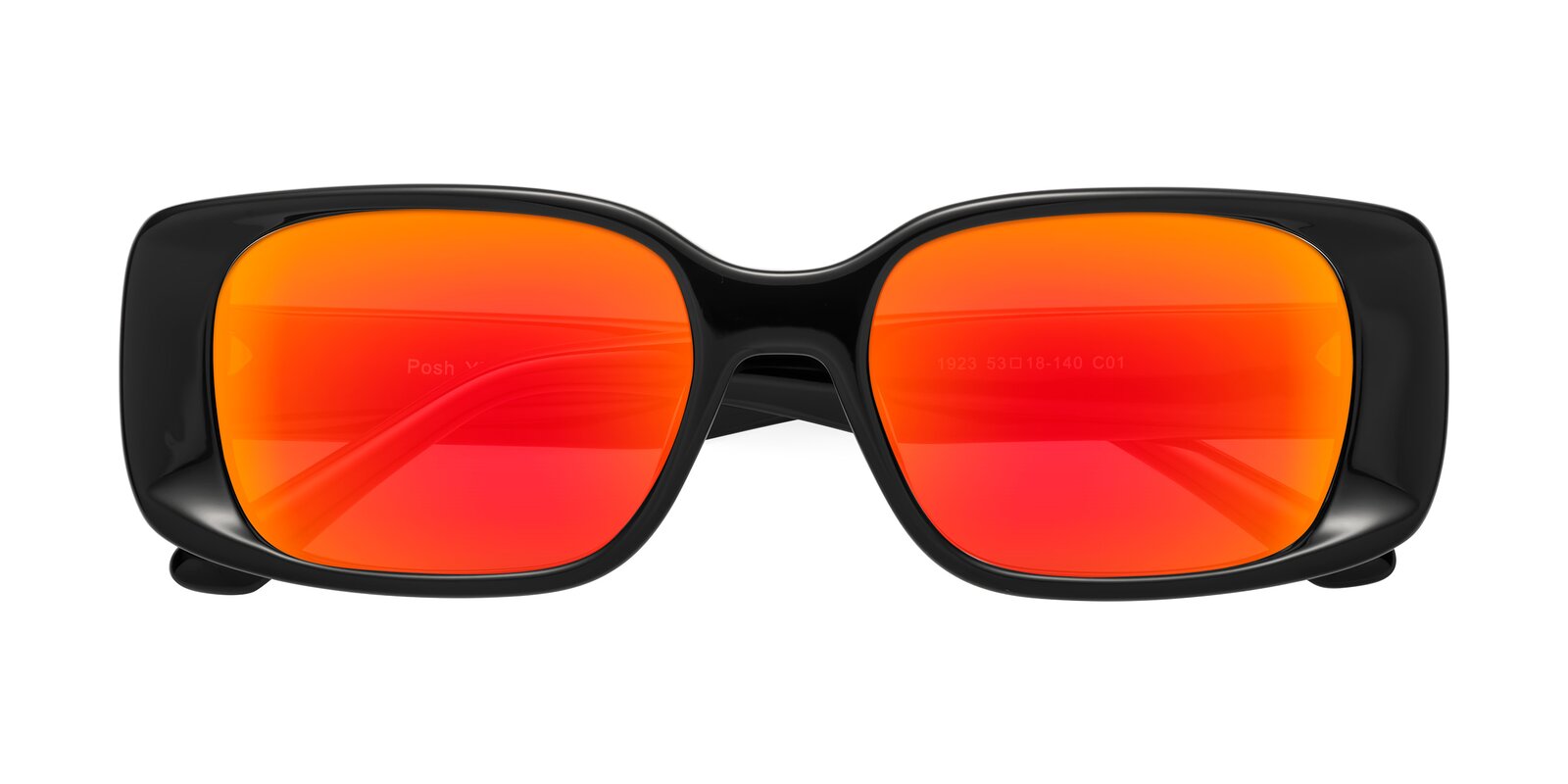 Black Geek-Chic Thick Rectangle Mirrored Sunglasses with Red Gold ...