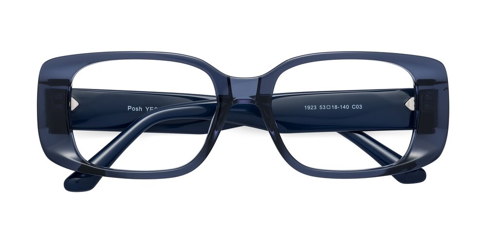 Translucent Blue Geek-Chic Thick Rectangle Eyeglasses - Posh