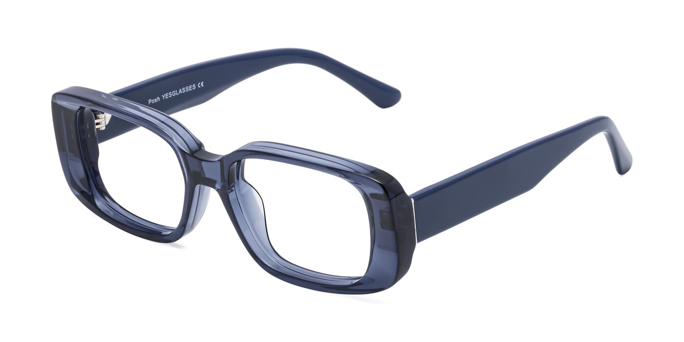 Translucent Blue Geek-Chic Thick Rectangle Eyeglasses - Posh
