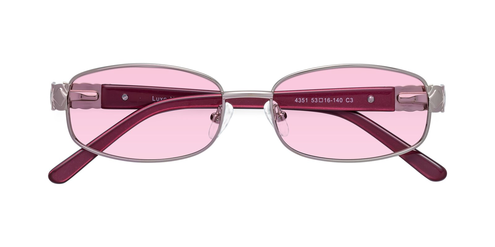 Light Pink Classic Metal Rectangle Tinted Sunglasses with Light Pink ...