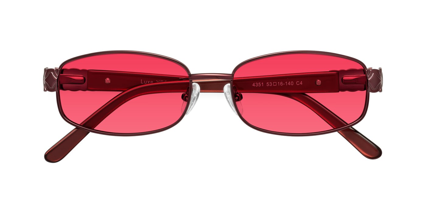 Wine Classic Metal Rectangle Tinted Sunglasses With Red Sunwear Lenses Luxe