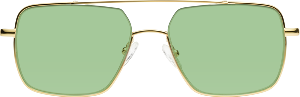 Gold Double Bridge Metal Geometric Tinted Sunglasses with Medium Green ...