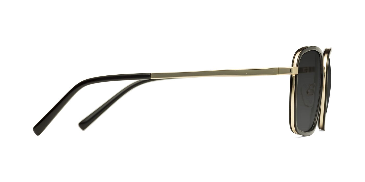 Black/Gold Classic Metal Bridge Rectangle Tinted Sunglasses with Gray ...