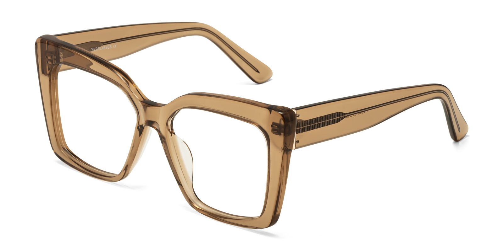 Translucent Brown Oversized Acetate Butterfly Eyeglasses - Hagen