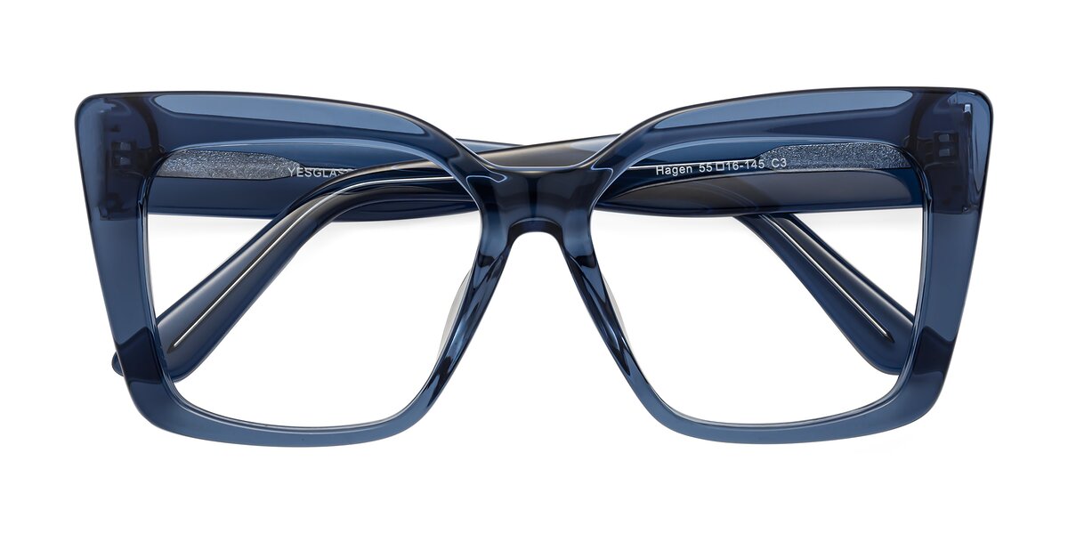 Translucent Blue Oversized Acetate Butterfly Eyeglasses - Hagen