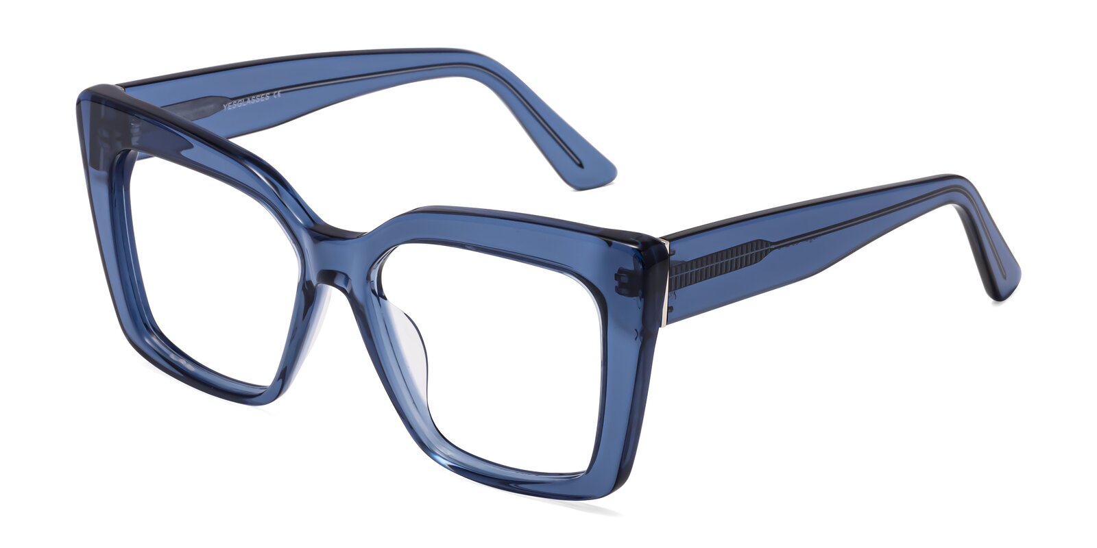 Translucent Blue Oversized Acetate Butterfly Eyeglasses - Hagen