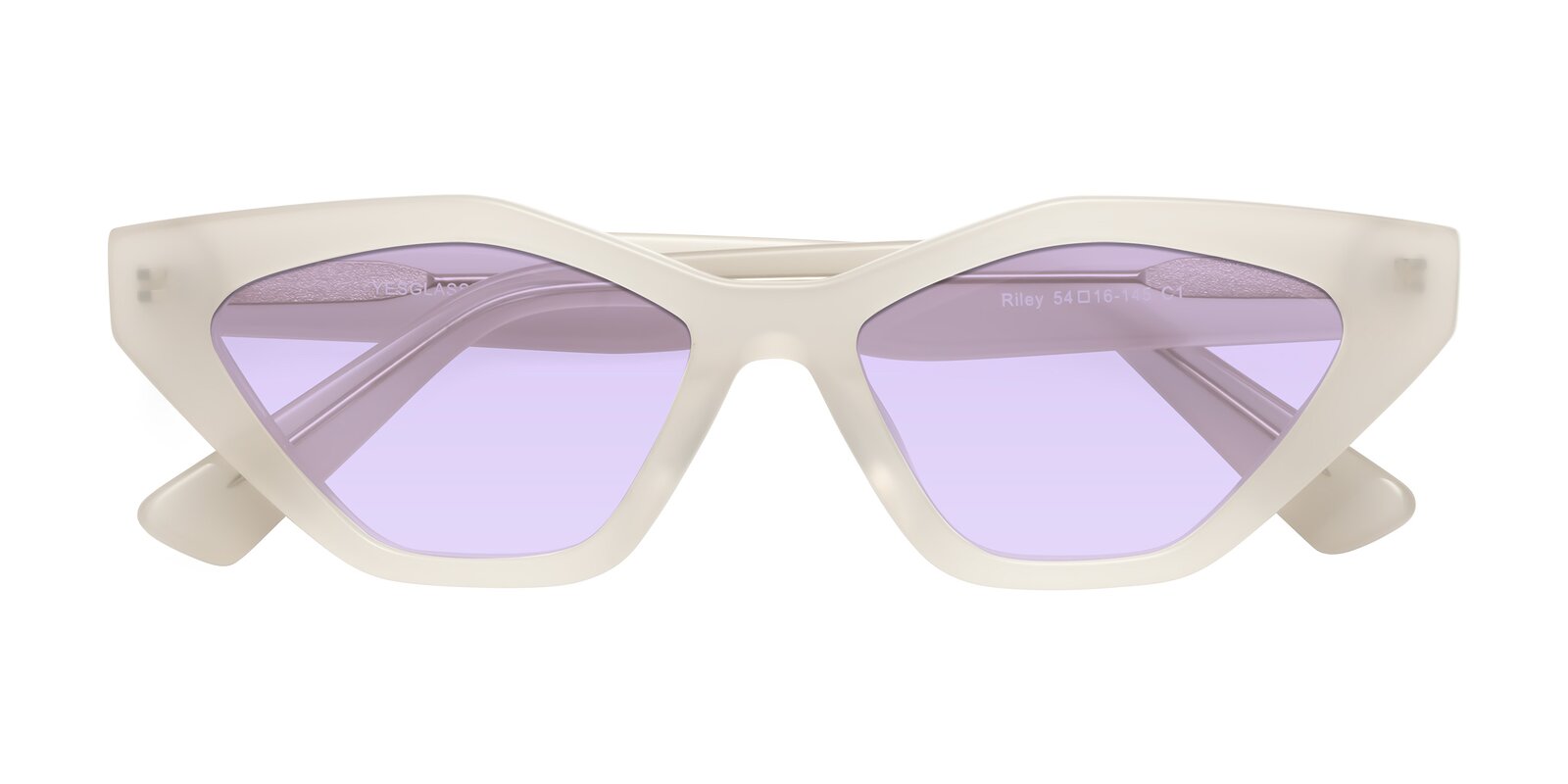 Beige Geek-Chic Acetate Geometric Tinted Sunglasses with Light Purple ...