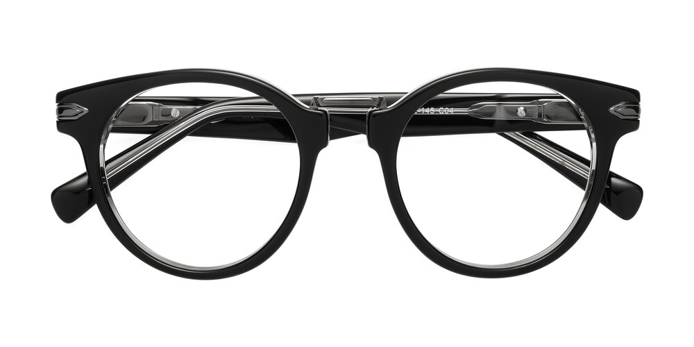Black/Clear Geek-Chic Round Geometric Eyeglasses - Alfonso