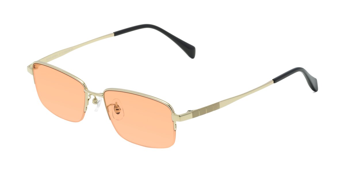 Gold Classic Rectangle Semi-Rimless Tinted Sunglasses with Light Orange ...