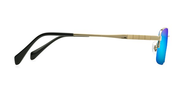 Gold Classic Rectangle Semi-Rimless Mirrored Sunglasses with Blue ...