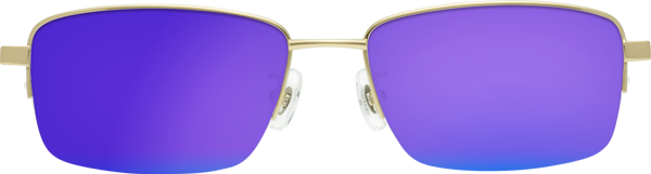 Gold Classic Rectangle Semi-Rimless Mirrored Sunglasses with Blue ...