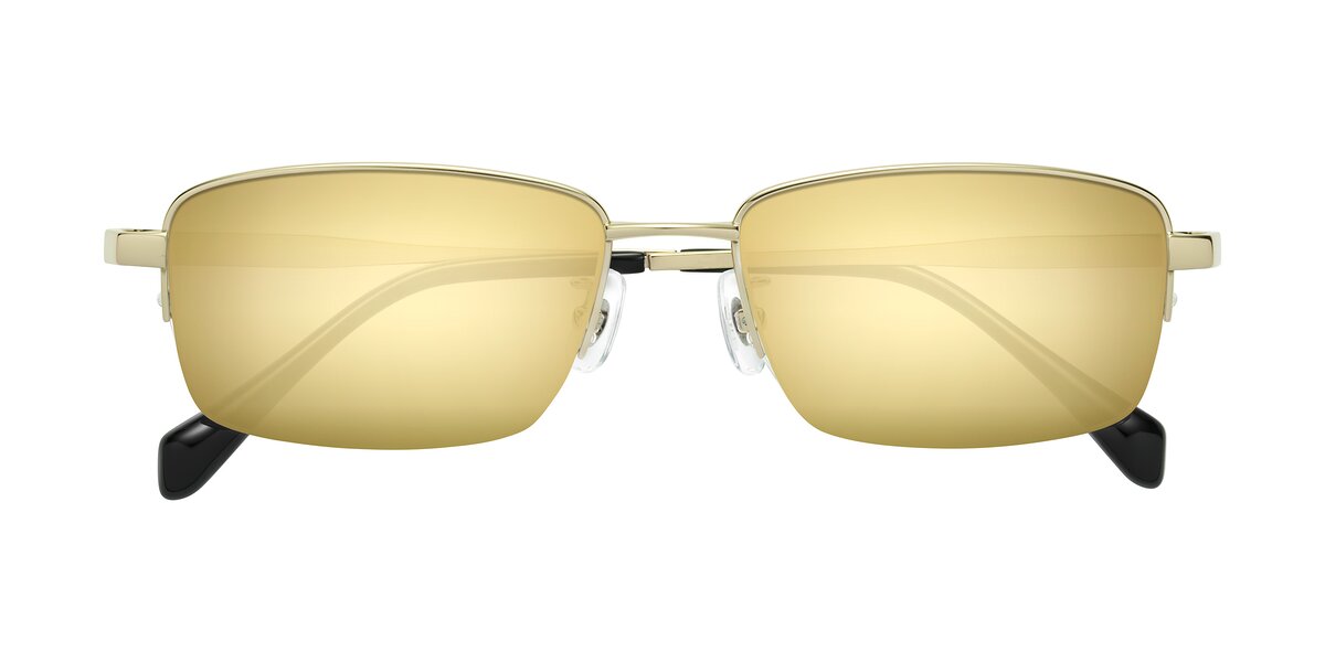 Gold Hipster Metal Semi-Rimless Mirrored Sunglasses with Pink Sunwear ...