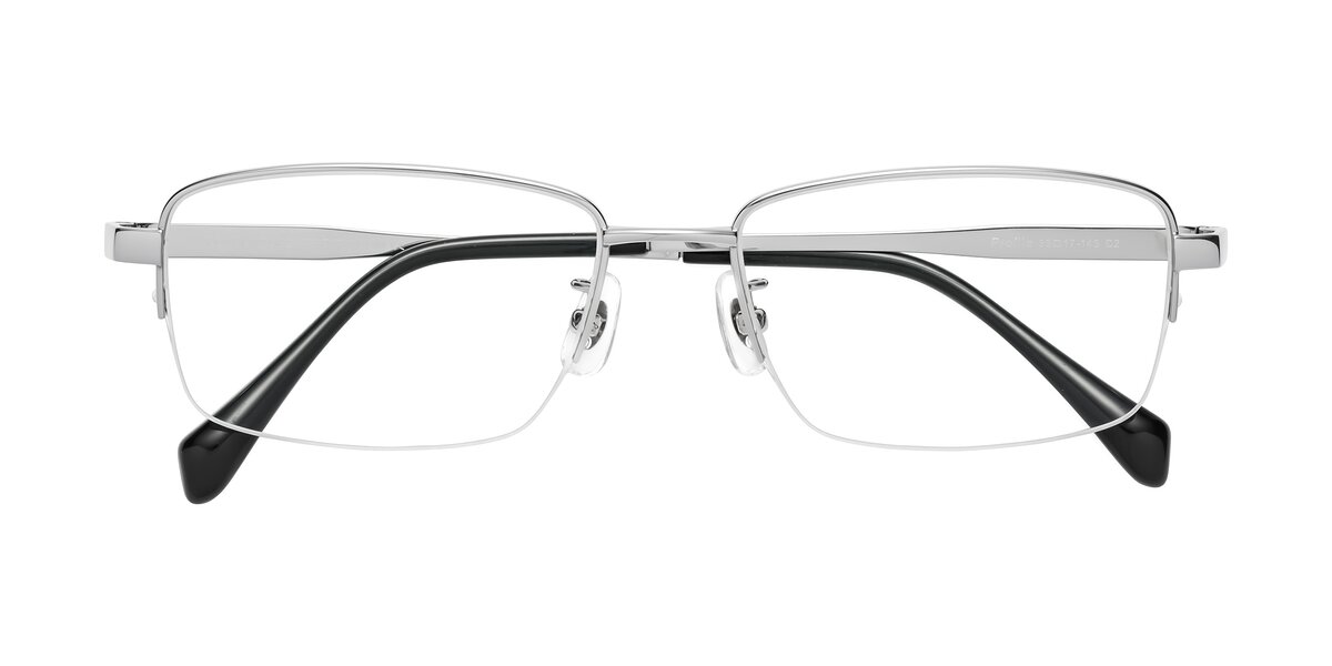 Silver Classic Rectangle Semi-Rimless Eyeglasses - Profile