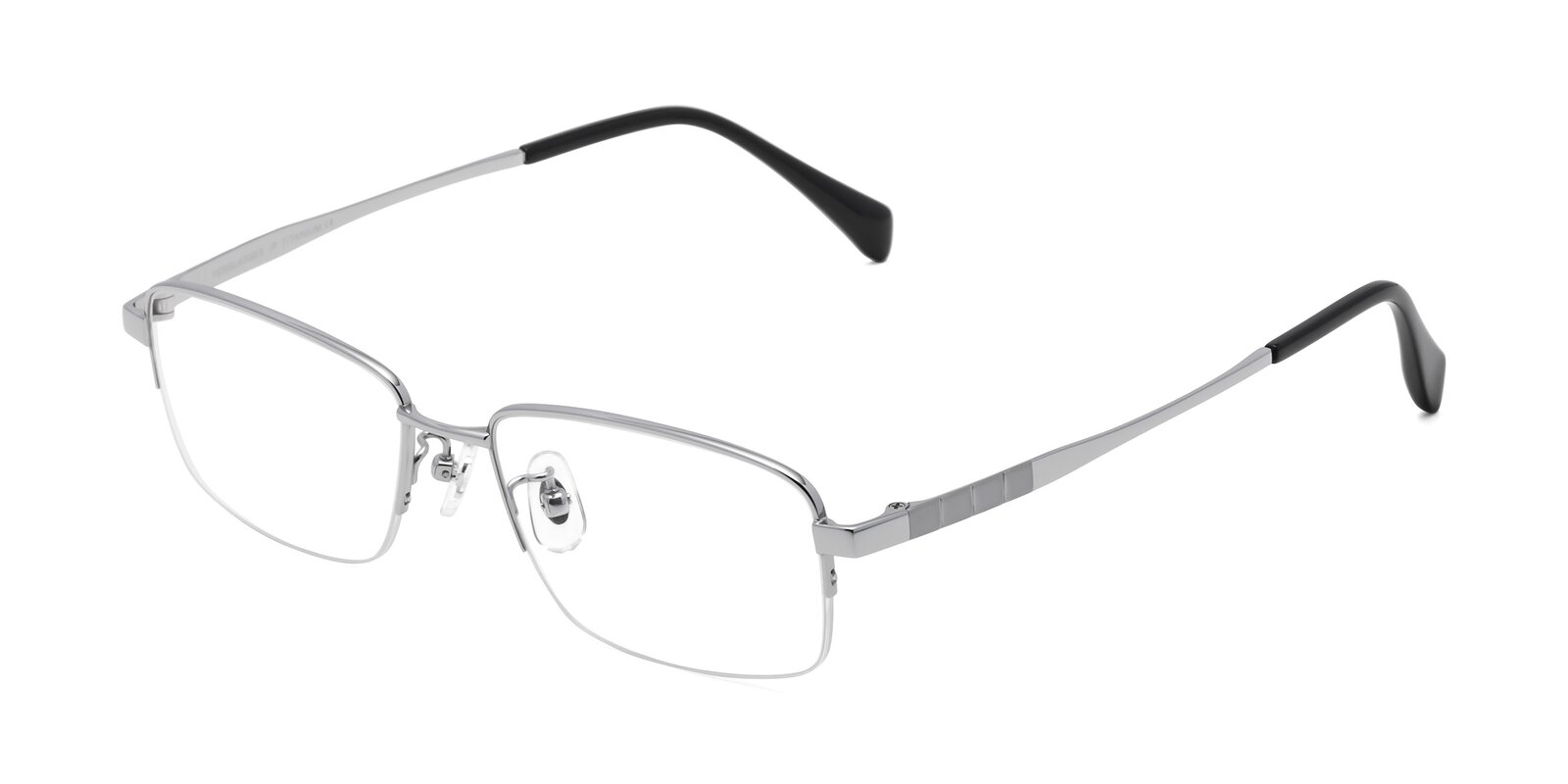 Silver Classic Rectangle Semi-Rimless Eyeglasses - Profile