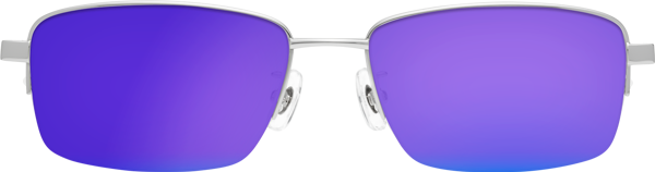 Silver Classic Rectangle Semi-Rimless Mirrored Sunglasses with Blue ...