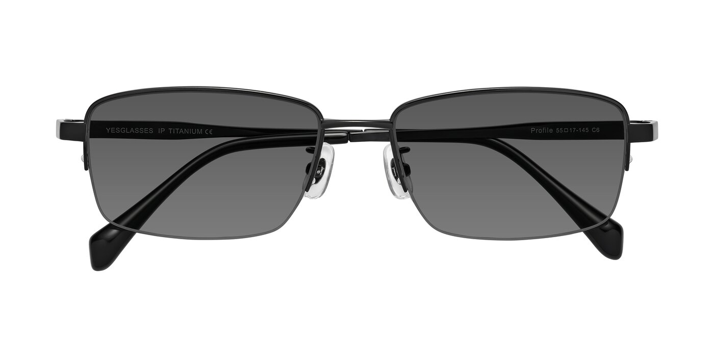 Black Classic Rectangle Semi-Rimless Tinted Sunglasses with Medium Gray ...
