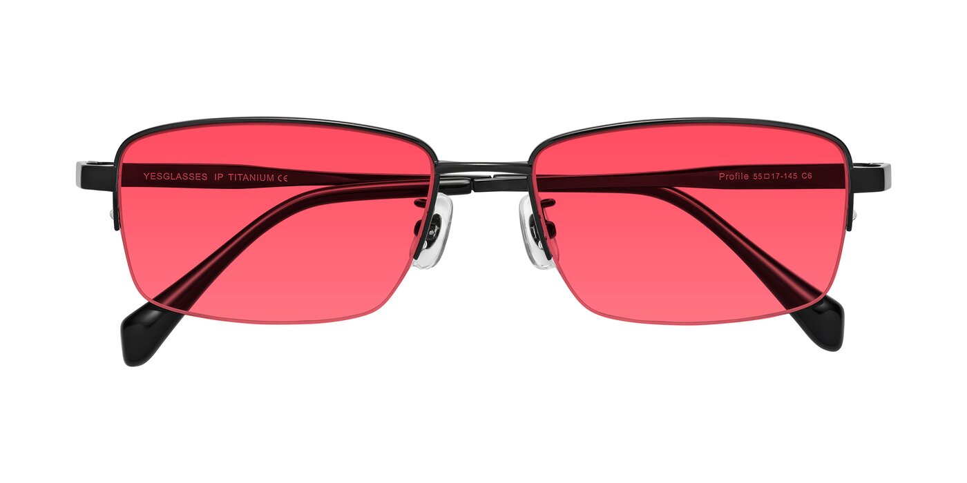 Black Classic Rectangle Semi-Rimless Tinted Sunglasses with Red Sunwear ...