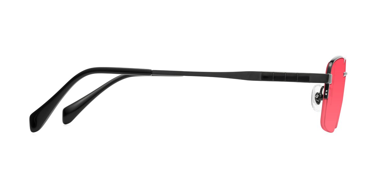 Black Classic Rectangle Semi-Rimless Tinted Sunglasses with Red Sunwear ...