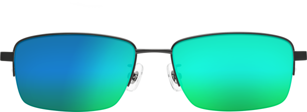 Black Classic Rectangle Semi-Rimless Mirrored Sunglasses with Green ...