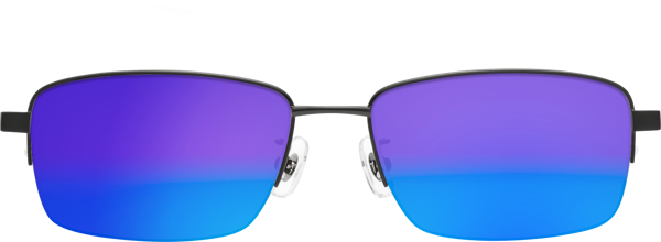 Black Classic Rectangle Semi-Rimless Mirrored Sunglasses with Blue ...