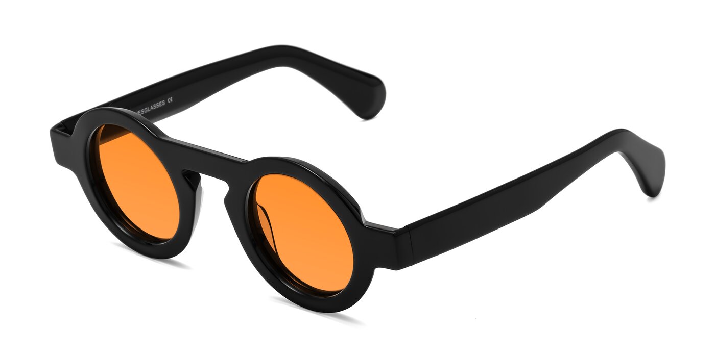 Black Thick Retro-Vintage Round Tinted Sunglasses with Orange Sunwear ...