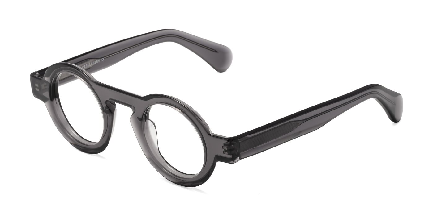 Translucent Gray Thick Retro-Vintage Round Eyeglasses - Oboe