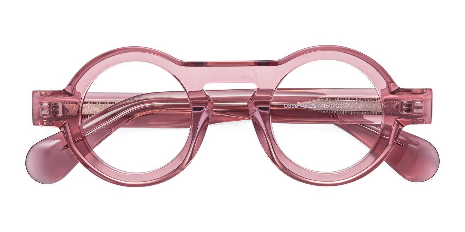 Translucent Pink Thick Retro-Vintage Round Eyeglasses - Oboe