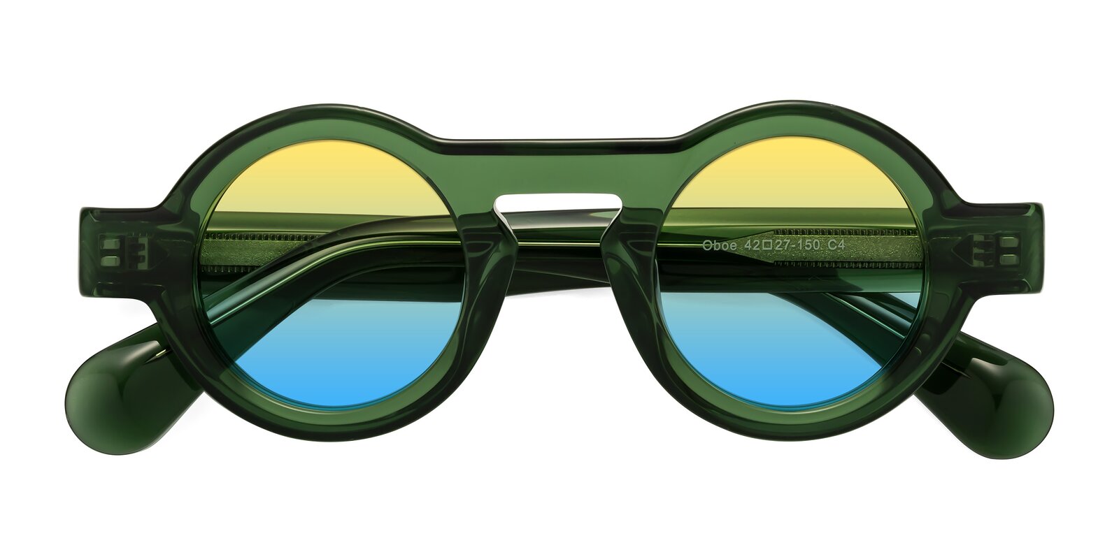 Jade Green Thick Retro-Vintage Round Gradient Sunglasses with Yellow ...