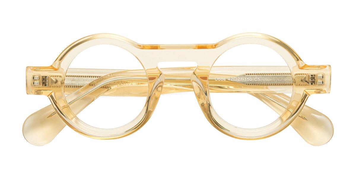 Champagne Thick Retro-Vintage Round Eyeglasses - Oboe