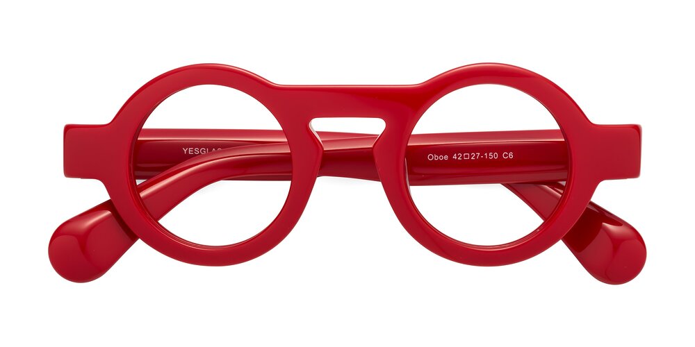 Red Thick Retro-Vintage Round Eyeglasses - Oboe