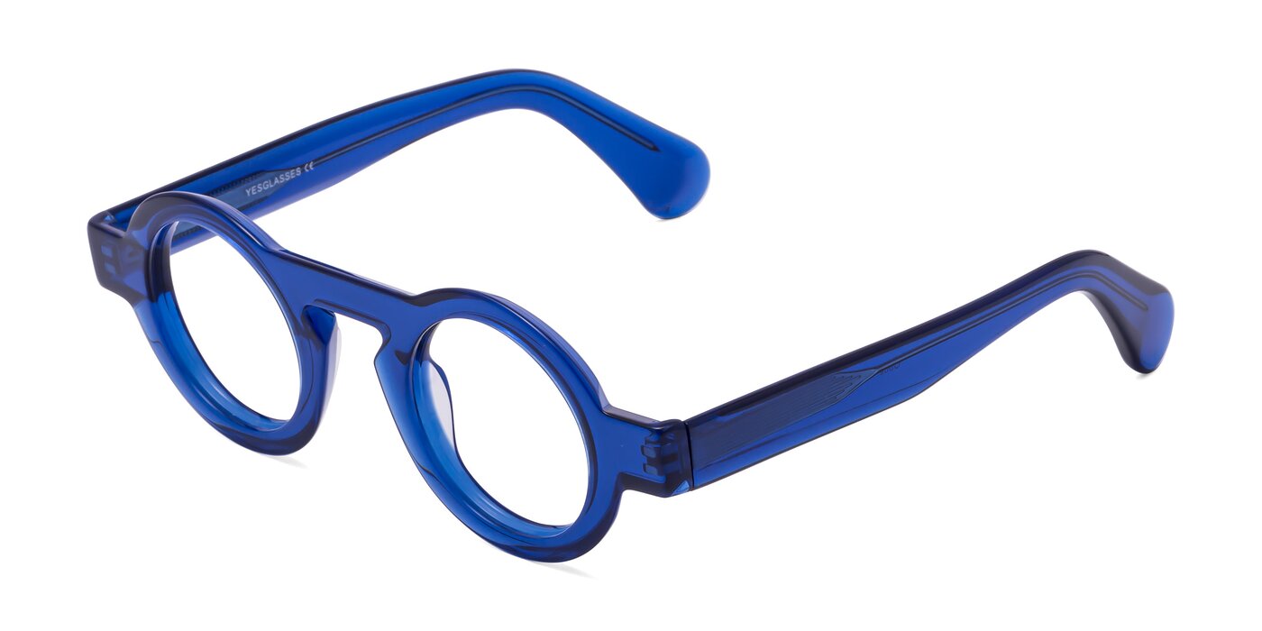 Blue Thick Retro-Vintage Round Eyeglasses - Oboe