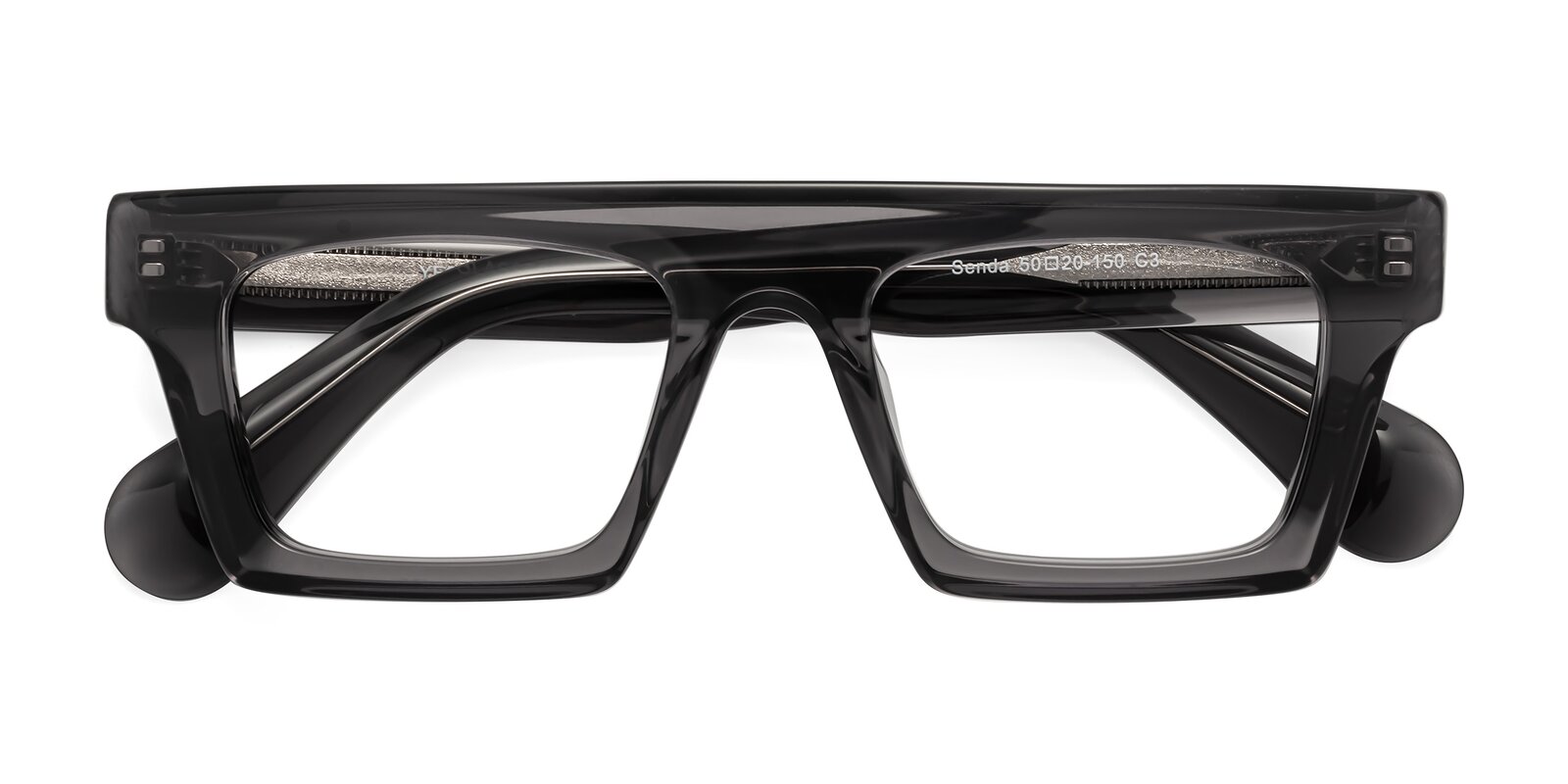 Translucent Gray Thick Hipster Rectangle Eyeglasses - Senda