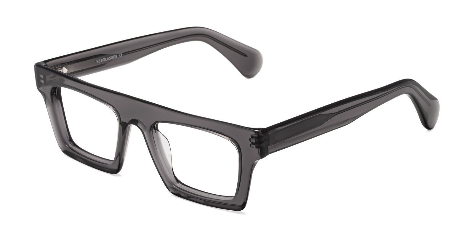 Translucent Gray Thick Hipster Rectangle Eyeglasses - Senda