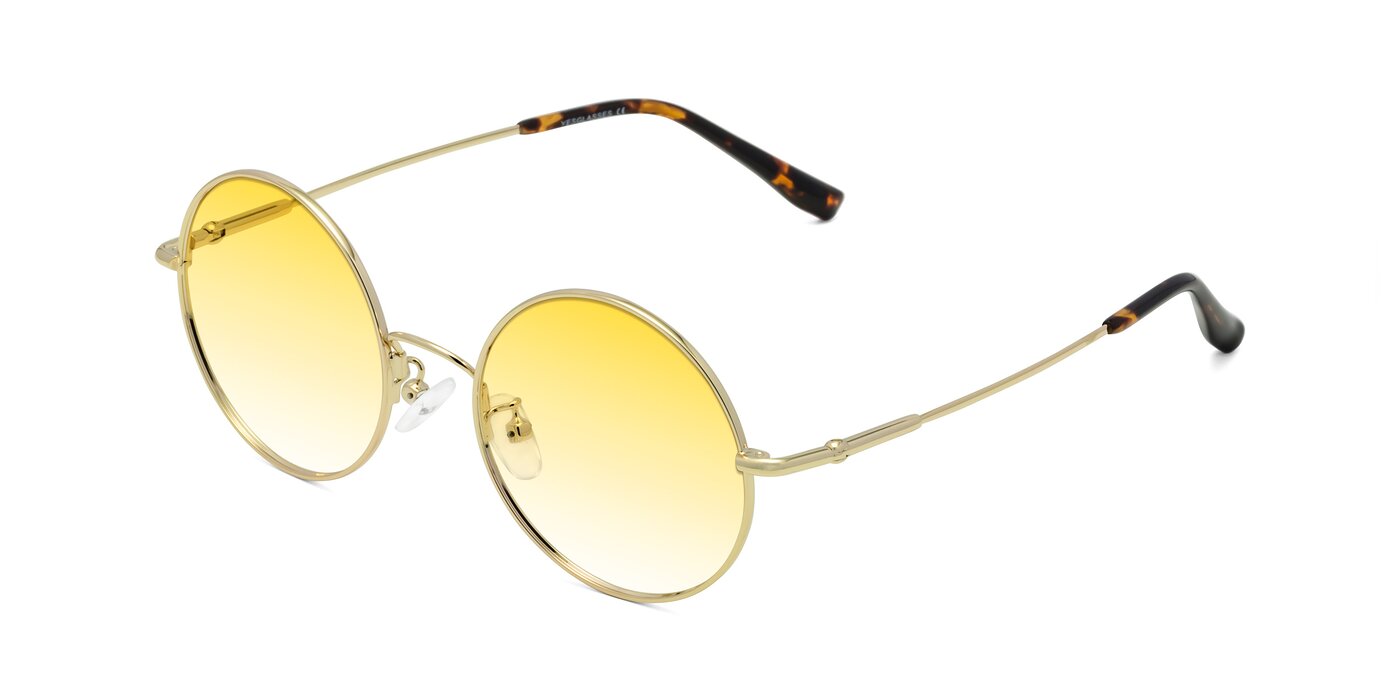 Gold Retro-Vintage Flexible Round Gradient Sunglasses with Yellow ...