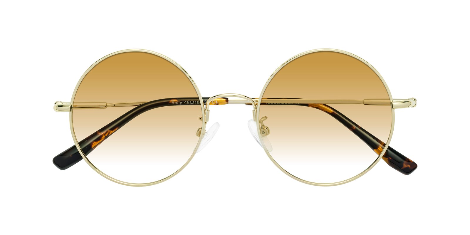Gold Retro-Vintage Flexible Round Gradient Sunglasses with Champagne ...