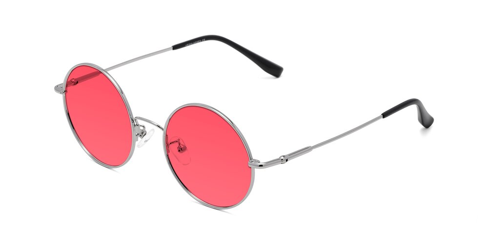 Silver Retro-Vintage Flexible Round Tinted Sunglasses with Red Sunwear ...