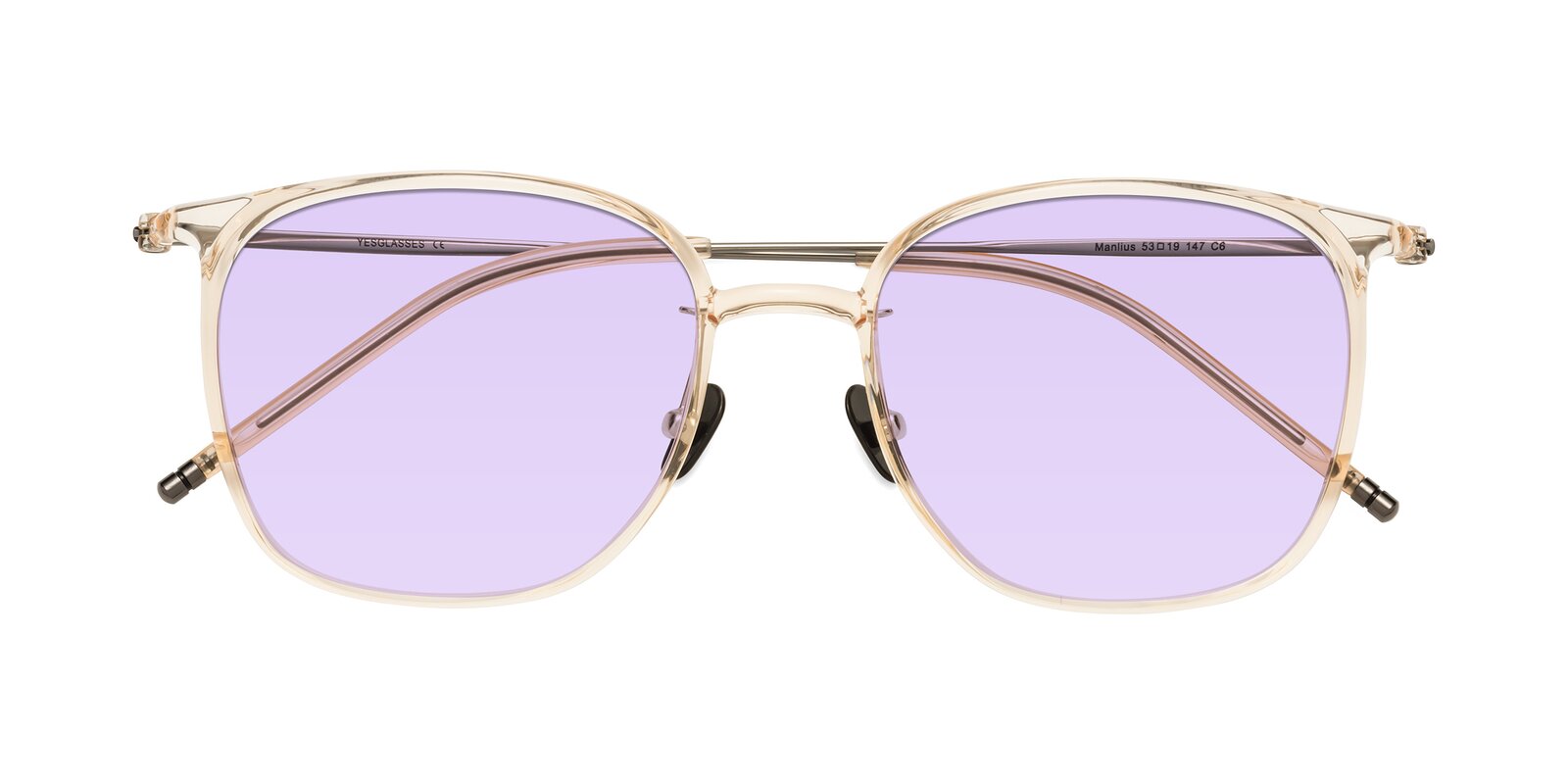 Light Yellow Oversized TR90 Square Tinted Sunglasses with Light Purple ...