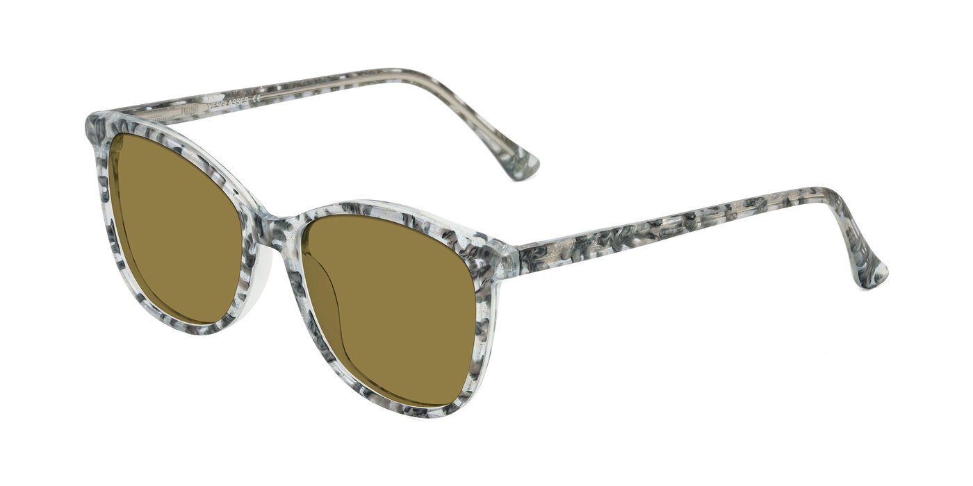 Gray Floral Lightweight Acetate Cat-Eye Polarized Sunglasses with Brown ...