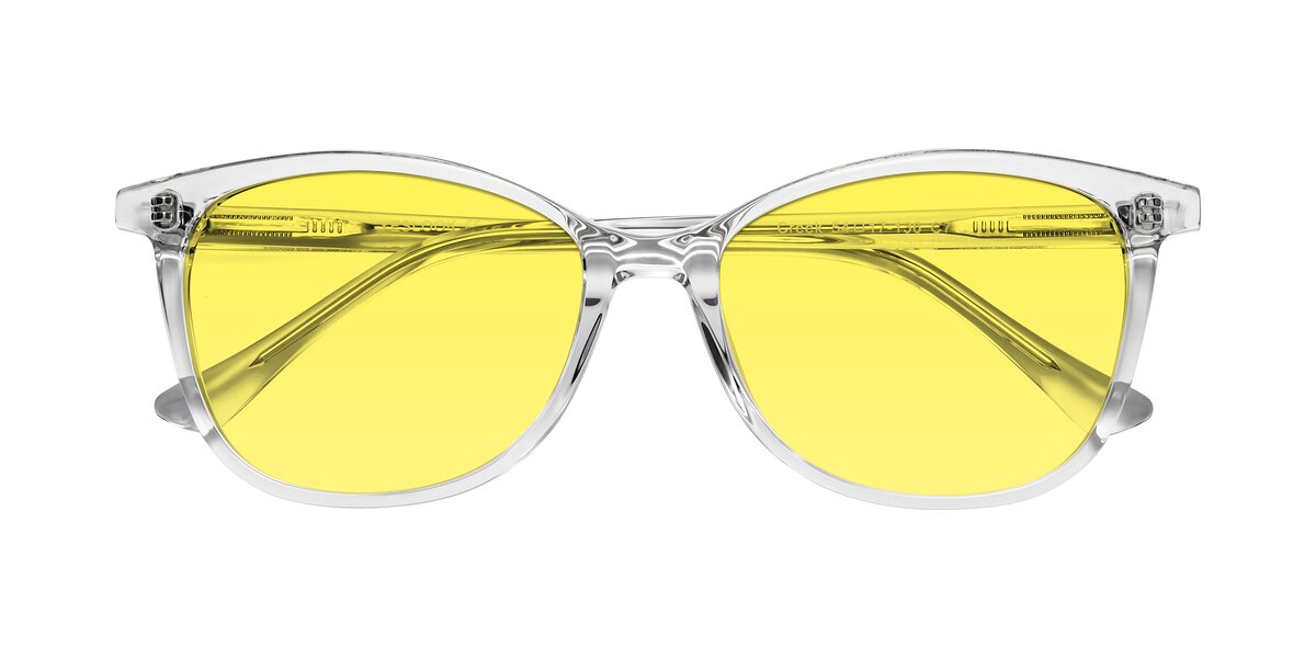Clear Lightweight Acetate Cat-Eye Tinted Sunglasses with Medium Yellow ...