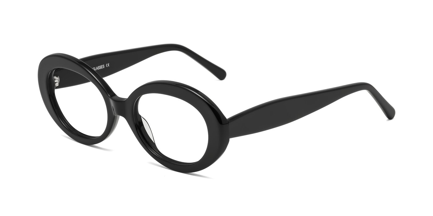 Black Hipster Acetate Oval Eyeglasses - Fair