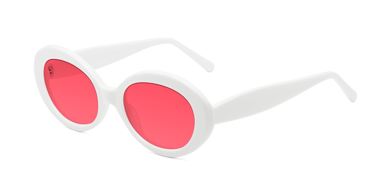 White Hipster Acetate Oval Tinted Sunglasses with Red Sunwear Lenses - Fair