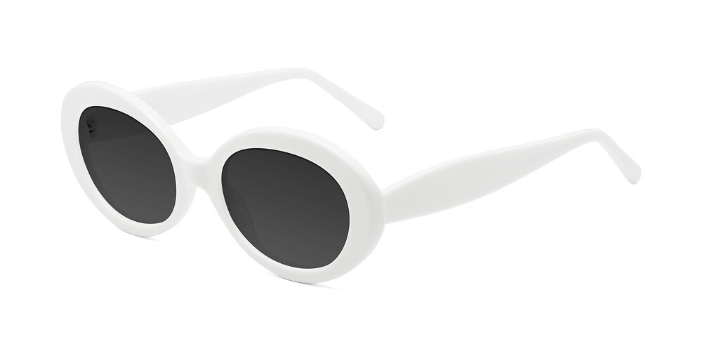 White Hipster Acetate Oval Tinted Sunglasses with Gray Sunwear Lenses ...