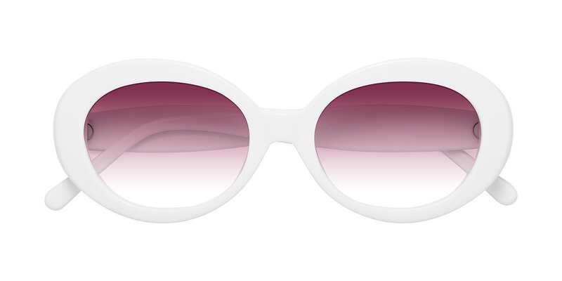 White Hipster Acetate Oval Gradient Sunglasses with Wine Sunwear Lenses ...
