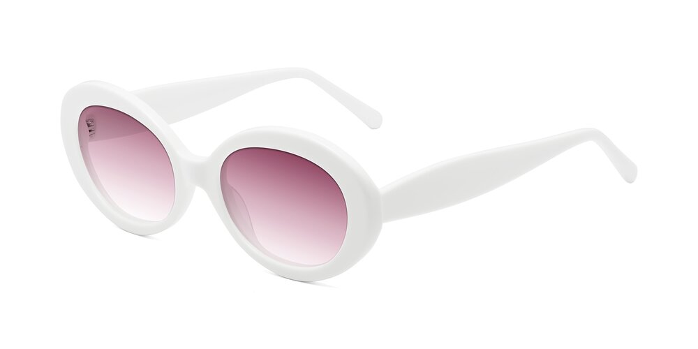 White Hipster Acetate Oval Gradient Sunglasses with Wine Sunwear Lenses ...