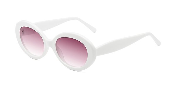 White Hipster Acetate Oval Gradient Sunglasses with Wine Sunwear Lenses ...