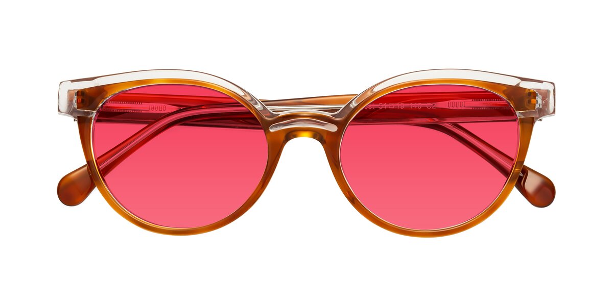 Amber Hipster Acetate Cat-Eye Tinted Sunglasses with Red Sunwear Lenses ...